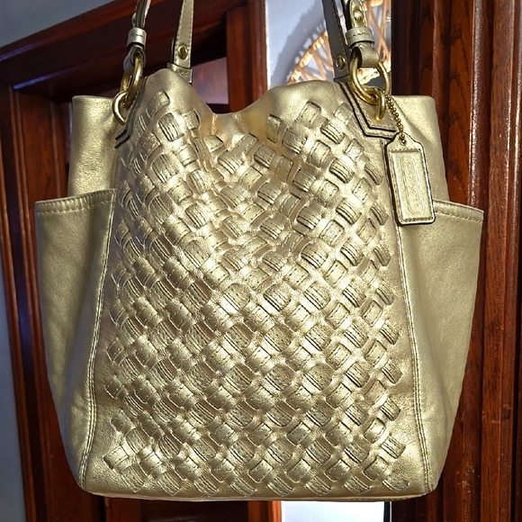 Bags | Coach Woven Leather Tote Bag | Poshmark